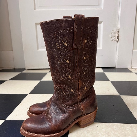 Frye | Shoes | Frye Austin Embroidered Campus Dark Brown Leather ...